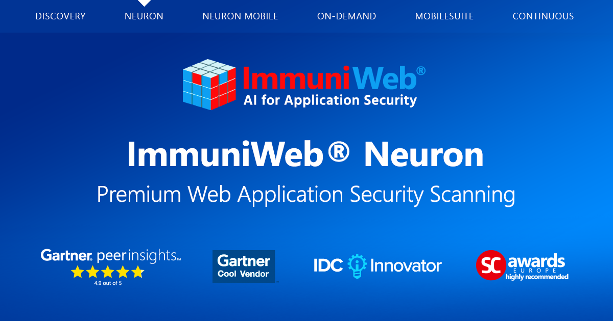 Premium Web Application Security Scanning | ImmuniWeb Neuron